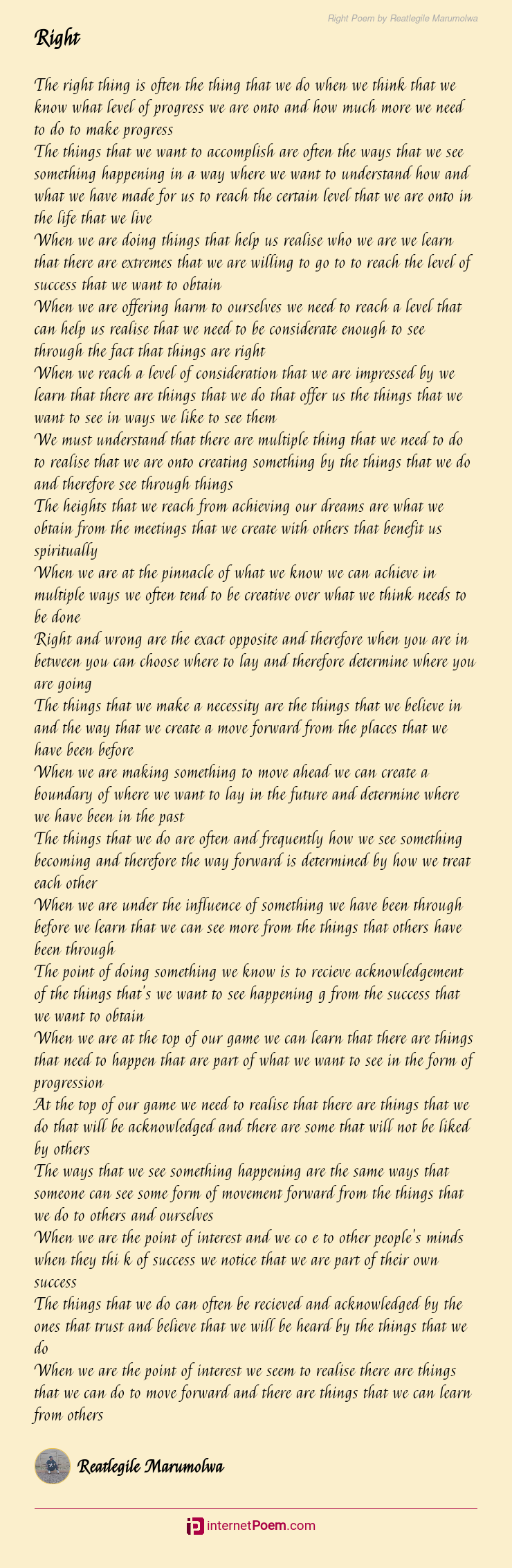 Right Poem by Reatlegile Marumolwa