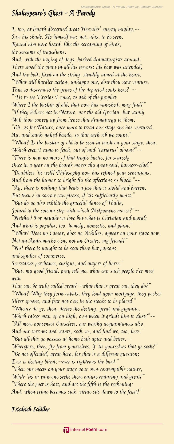 Shakespeare's Ghost - A Parody Poem by Friedrich Schiller