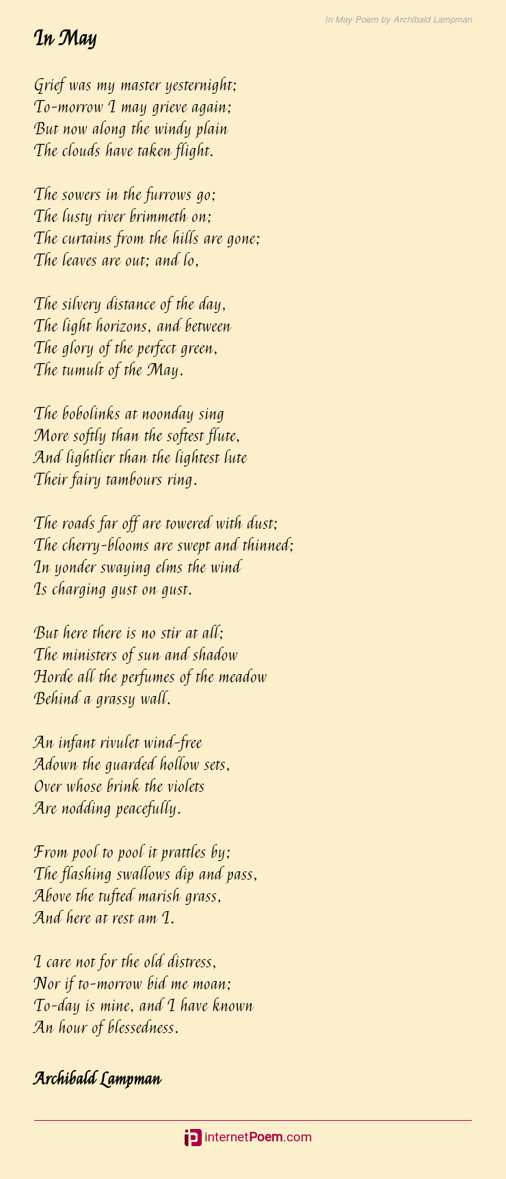 In May Poem by Archibald Lampman