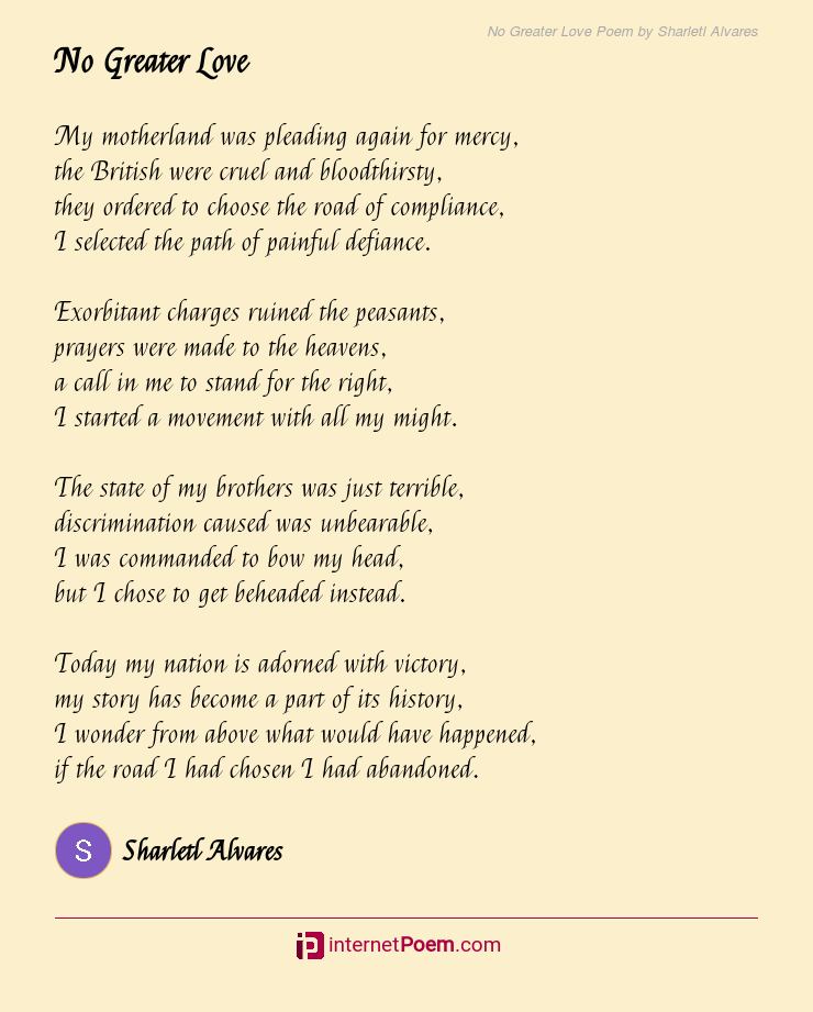 No Greater Love Poem by Sharletl Alvares