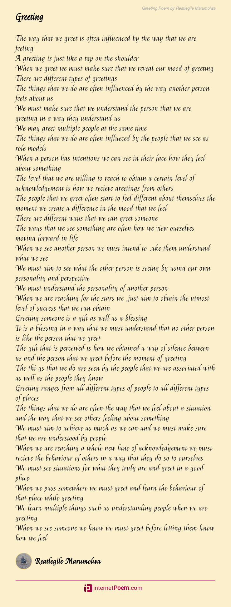 Greeting Poem by Reatlegile Marumolwa