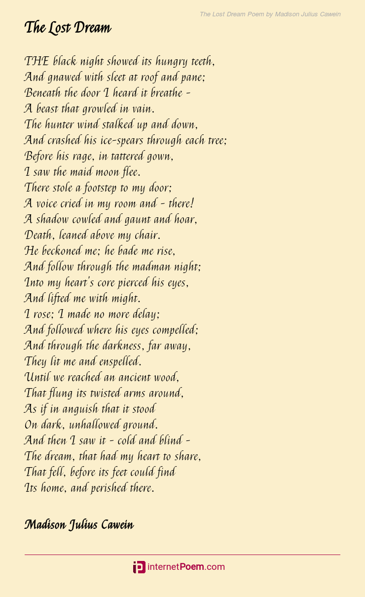 The Lost Dream Poem by Madison Julius Cawein