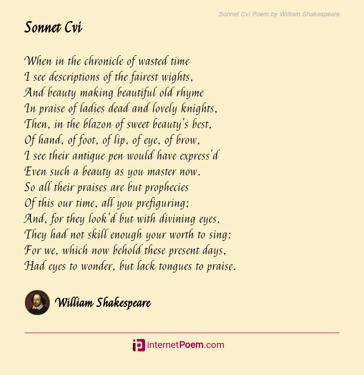 Sonnet Cvi Poem by William Shakespeare