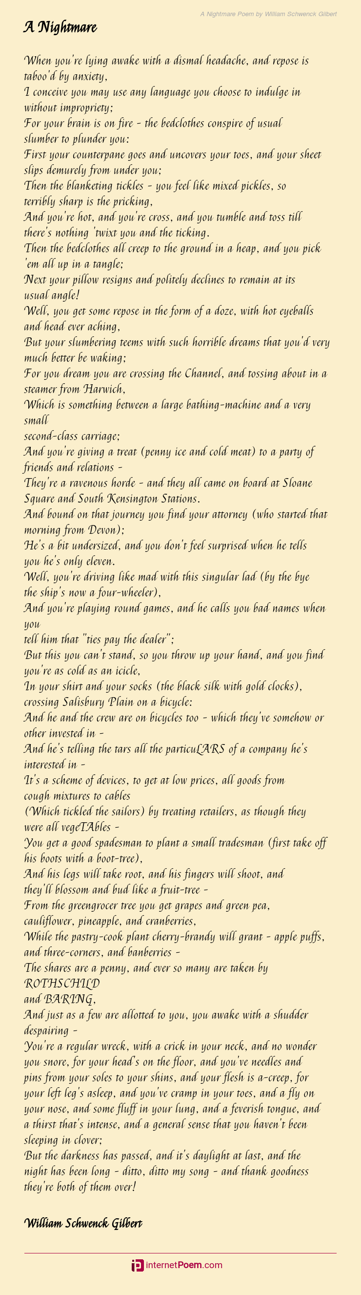 A Nightmare Poem by William Schwenck Gilbert