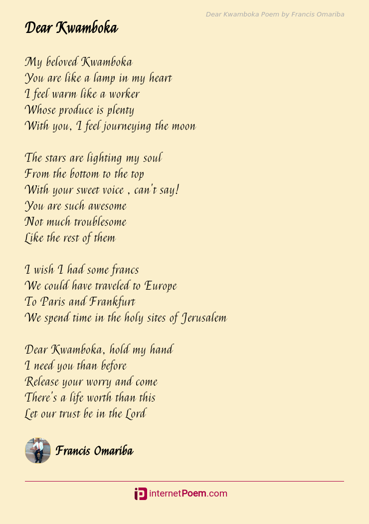 Dear Kwamboka Poem by Francis Omariba