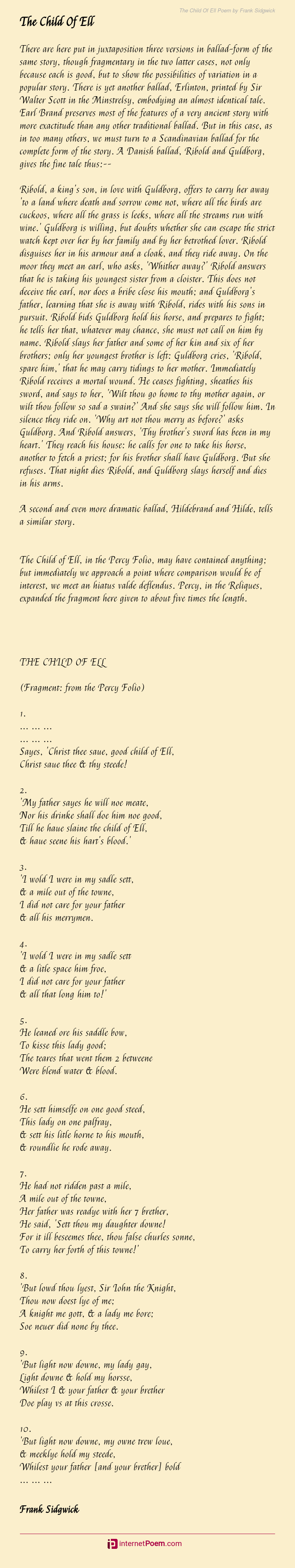 The Child Of Ell Poem by Frank Sidgwick