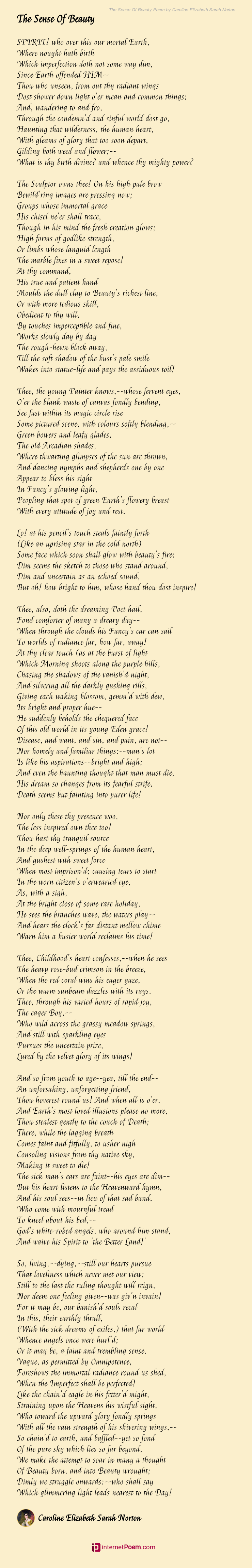 The Sense Of Beauty Poem by Caroline Elizabeth Sarah Norton