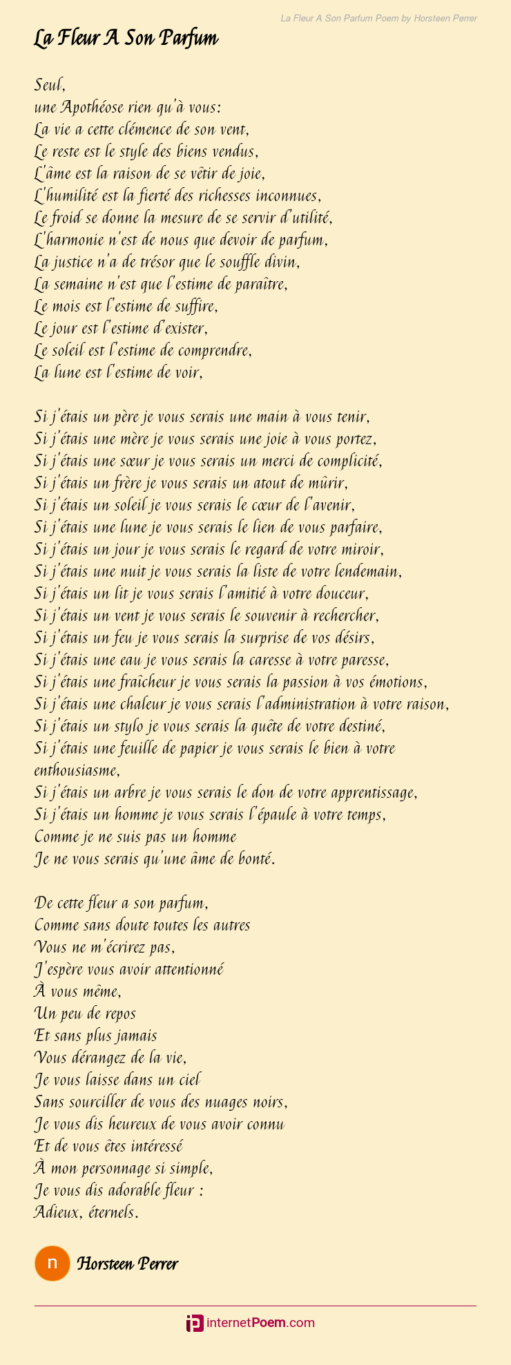 La Fleur A Son Parfum Poème d'Horsteen Perrer