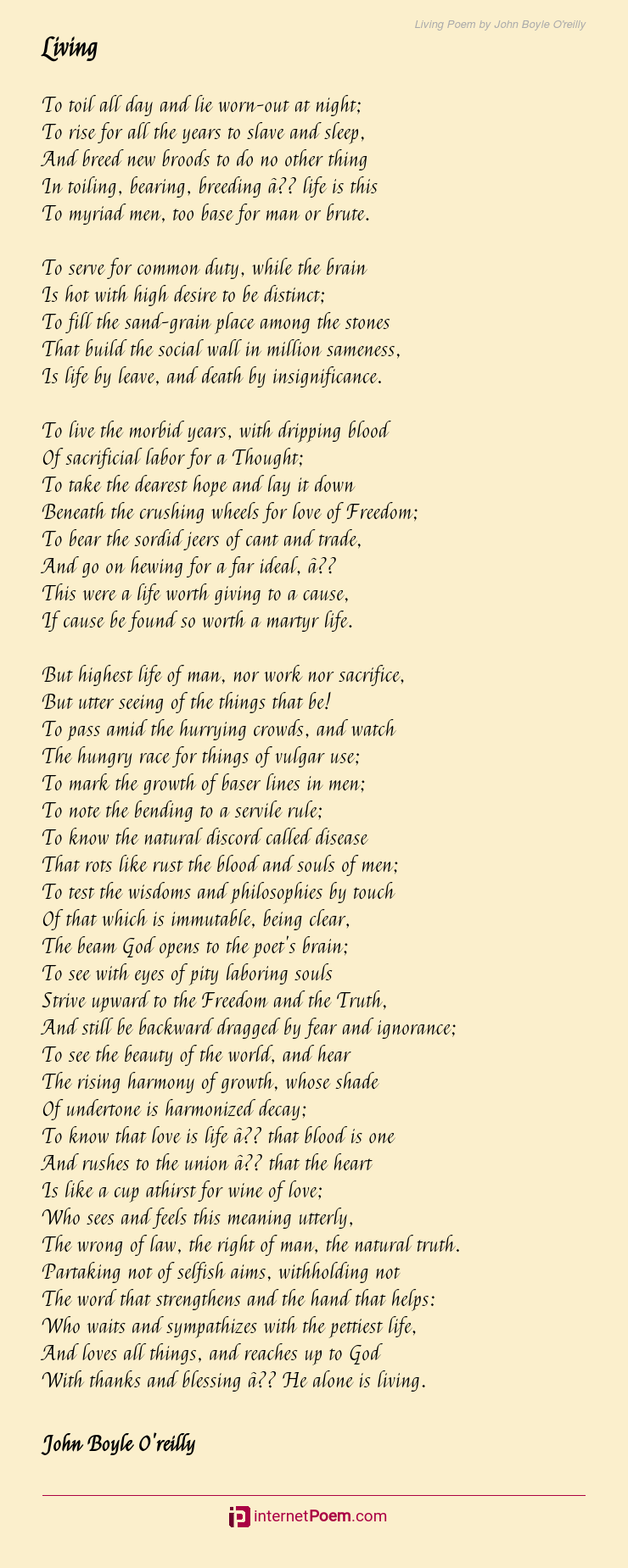 Living Poem by John Boyle O'reilly