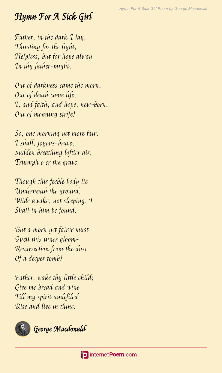 Hymn For A Sick Girl Poem by George Macdonald