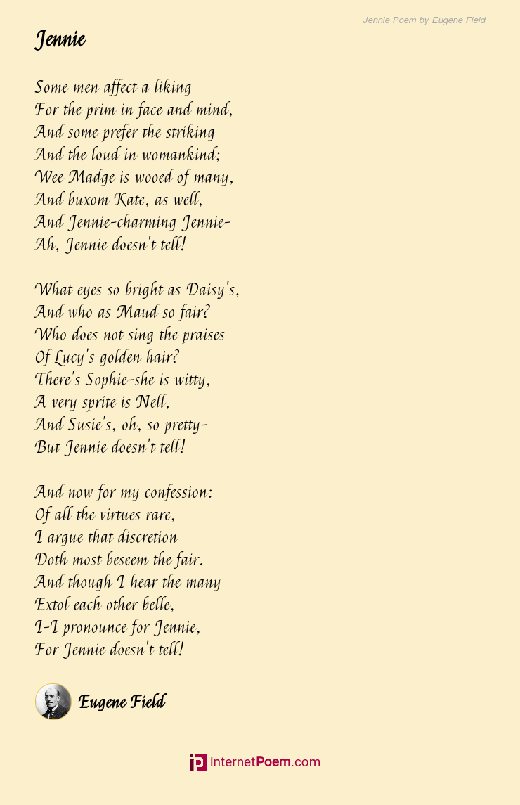Jennie Poem by Eugene Field