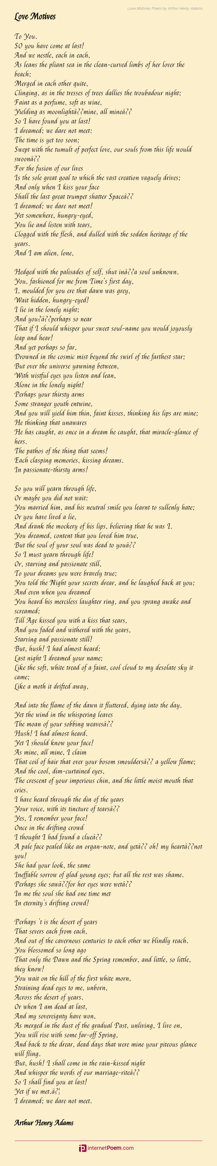 Love Motives Poem by Arthur Henry Adams
