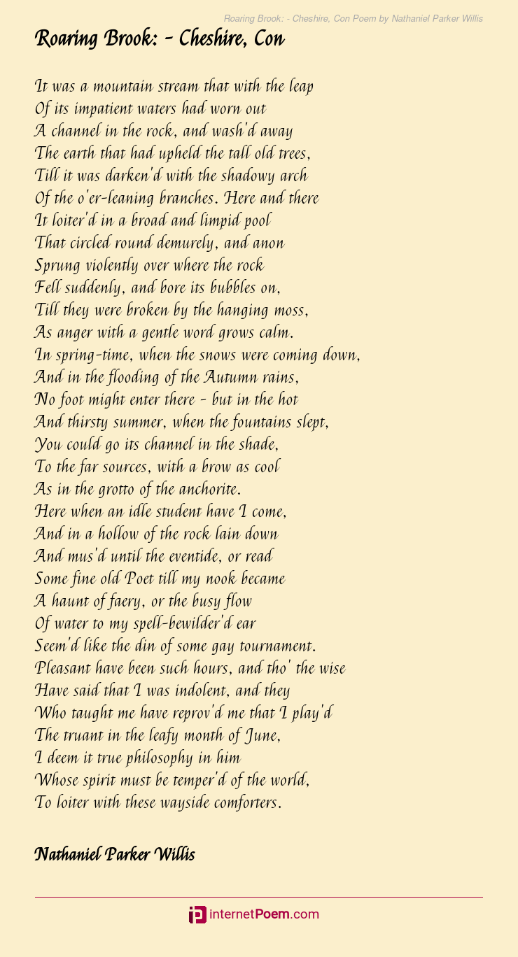 Roaring Brook: - Cheshire, Con Poem by Nathaniel Parker Willis