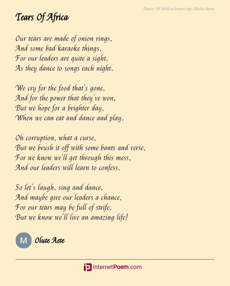 Tears Of Africa Poem by Olute Aete