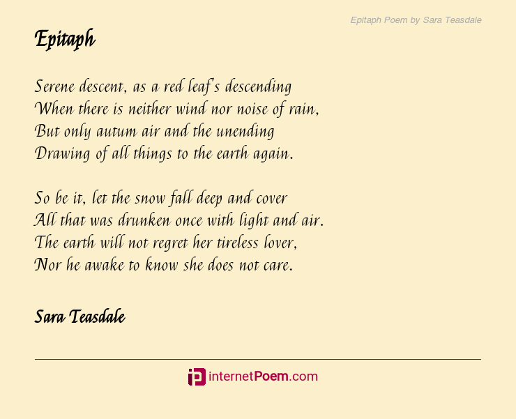 Epitaph Poem by Sara Teasdale
