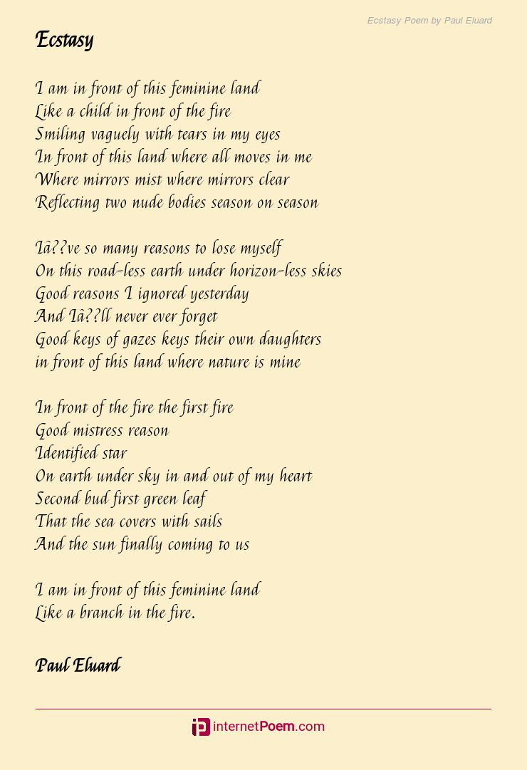 Ecstasy Poem by Paul Eluard