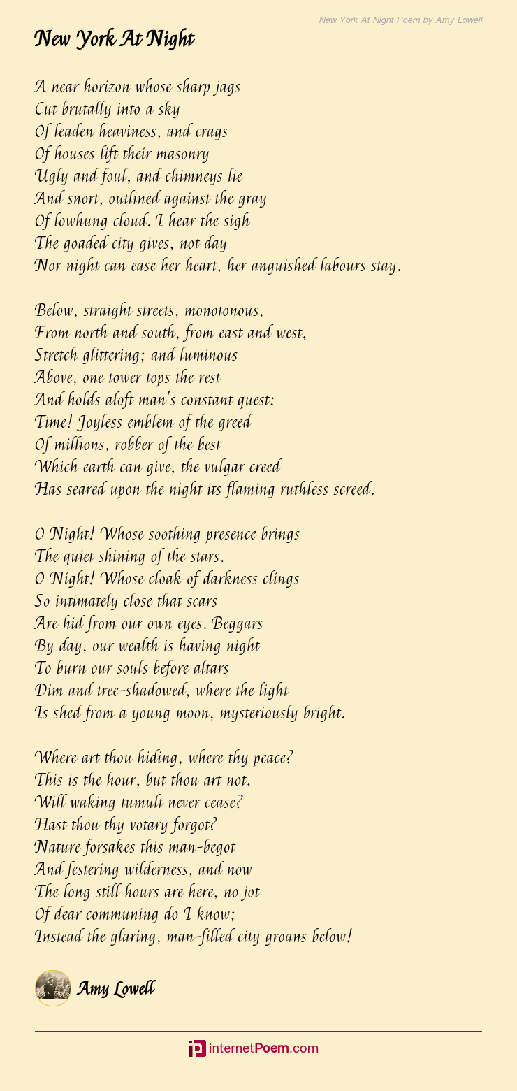 New York At Night Poem by Amy Lowell