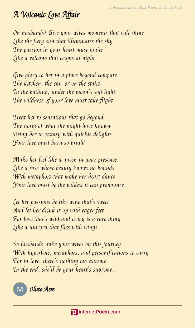 A Volcanic Love Affair Poem by Olute Aete