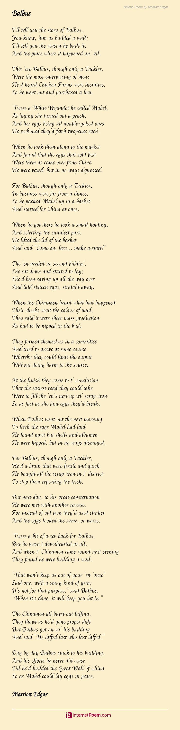 Balbus Poem by Marriott Edgar