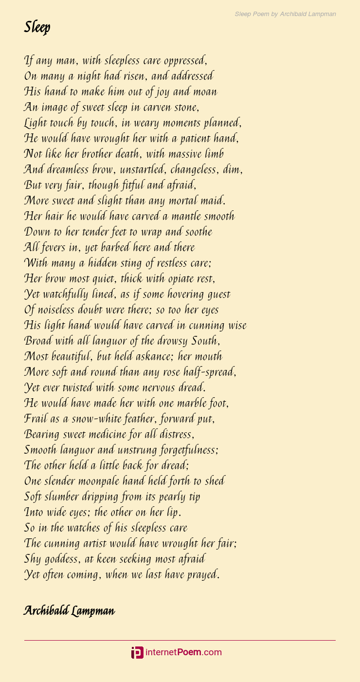 Sleep Poem by Archibald Lampman