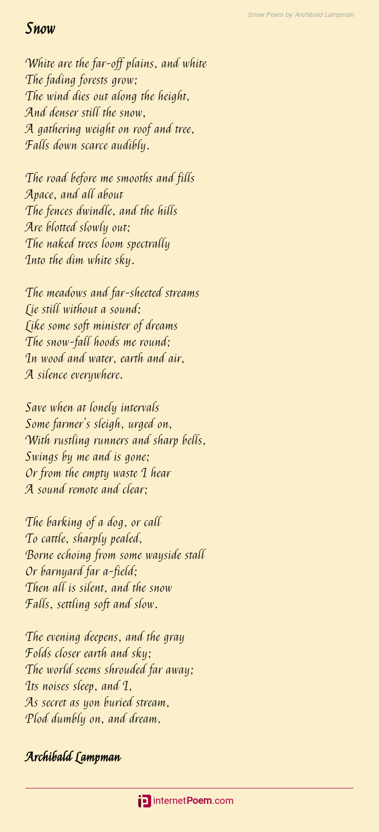Snow Poem by Archibald Lampman