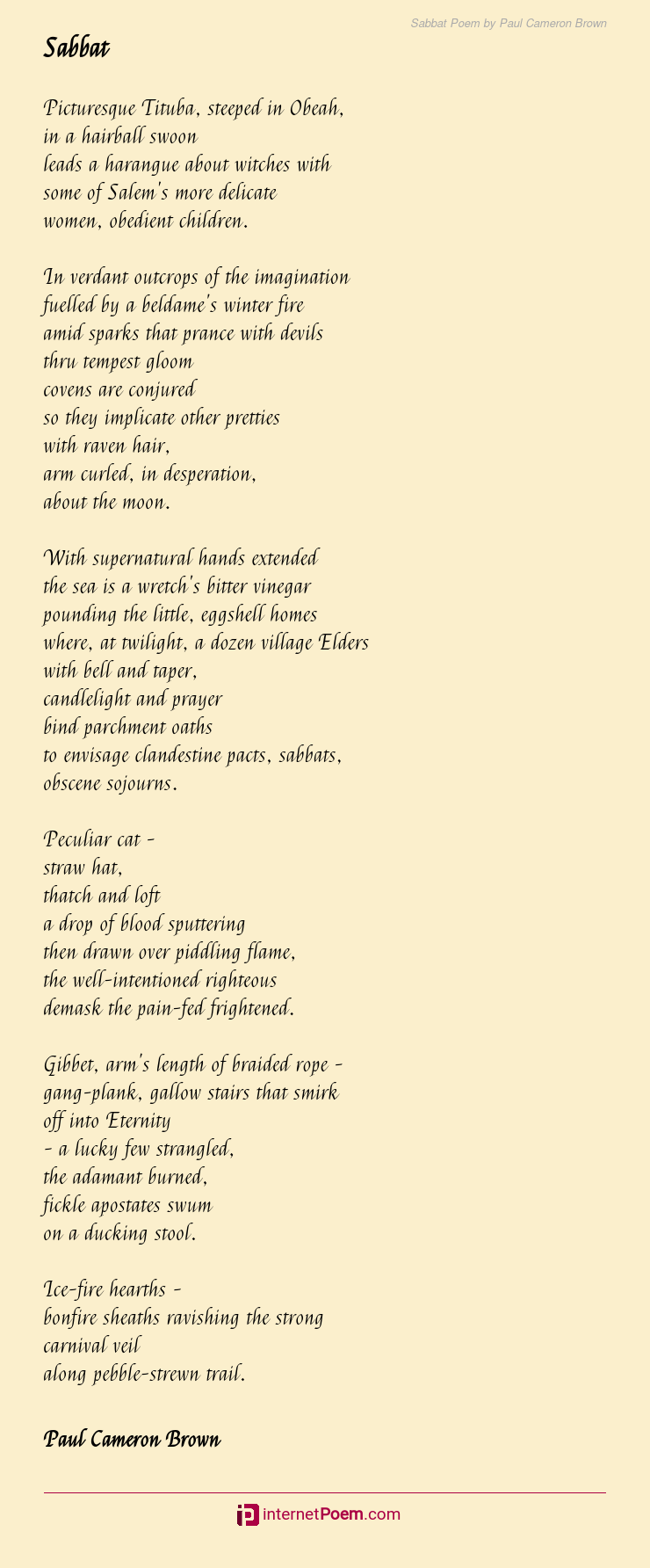 Sabbat Poem by Paul Cameron Brown