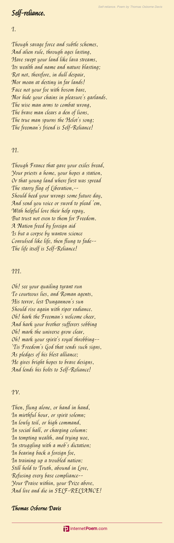Self reliance Poem By Thomas Osborne Davis