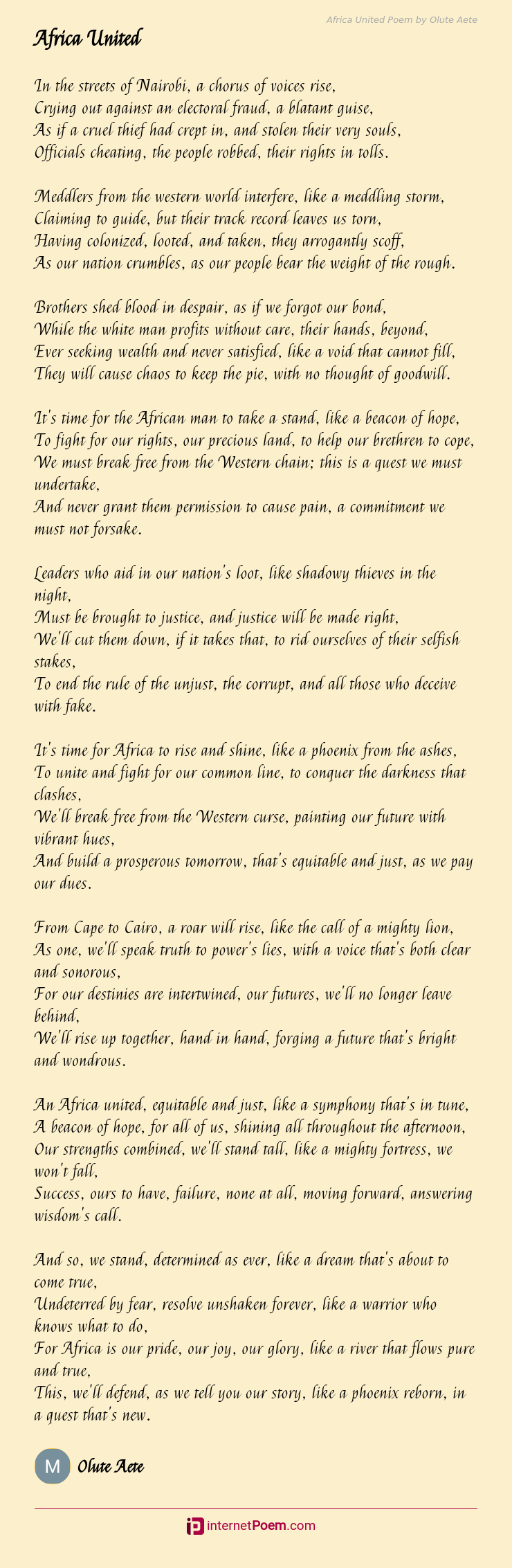 Africa United Poem by Olute Aete