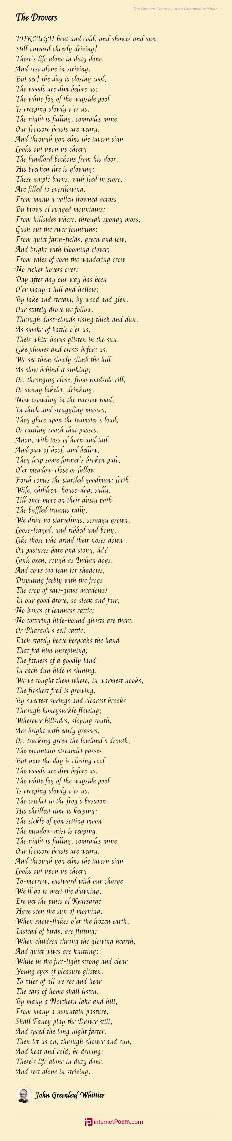 The Drovers Poem by John Greenleaf Whittier