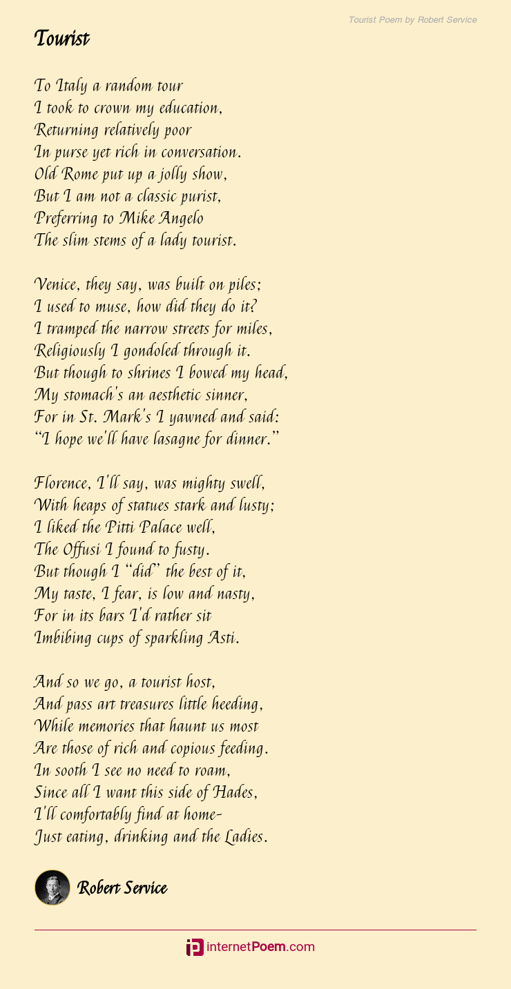 Tourist Poem by Robert Service