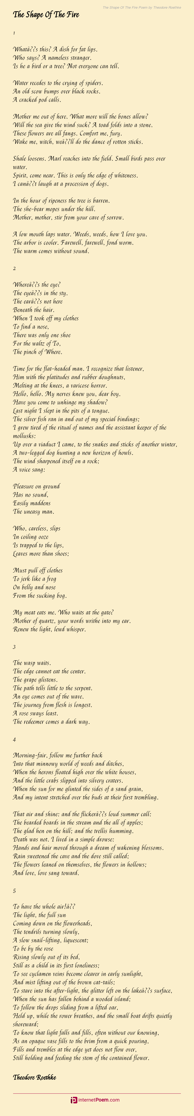 The Shape Of The Fire Poem by Theodore Roethke