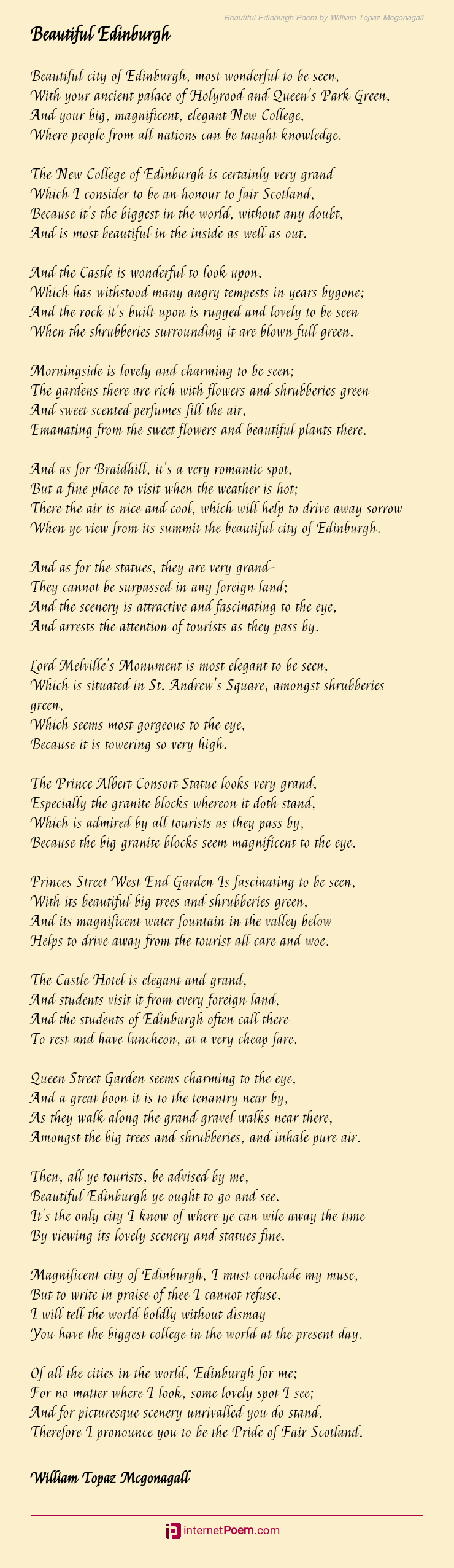 Beautiful Edinburgh Poem by William Topaz Mcgonagall
