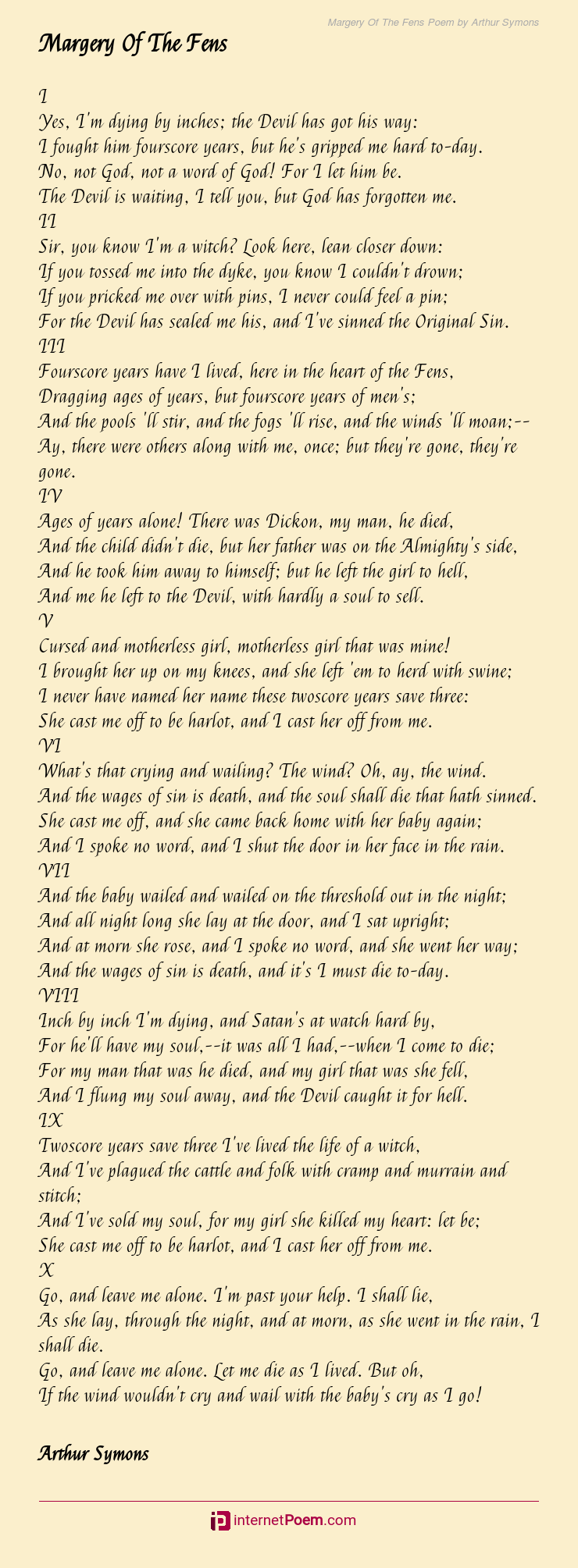 Margery Of The Fens Poem by Arthur Symons