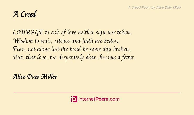 A Creed Poem by Alice Duer Miller