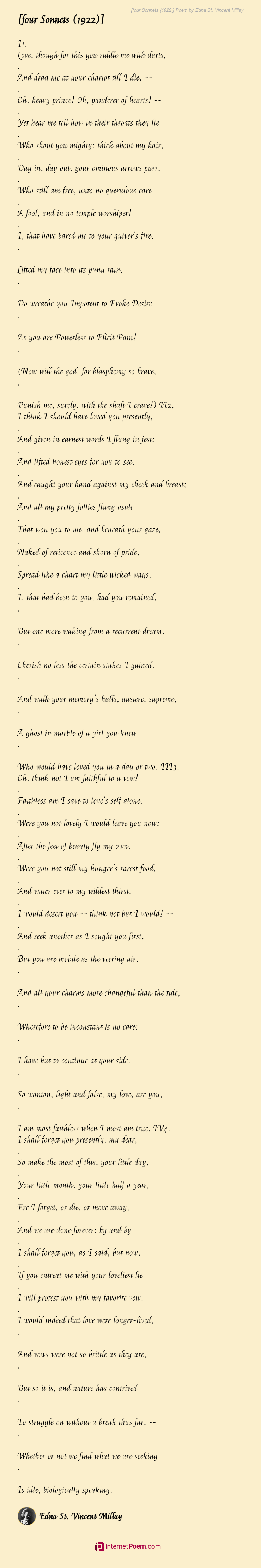[four Sonnets (1922)] Poem by Edna St. Vincent Millay