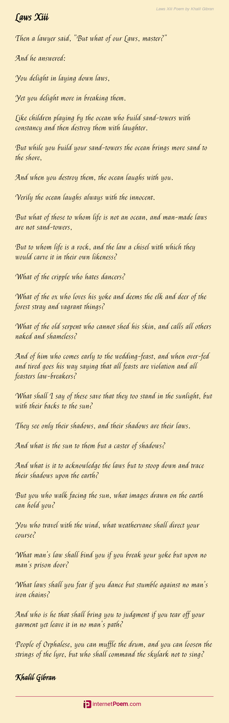 Laws Xiii Poem by Khalil Gibran