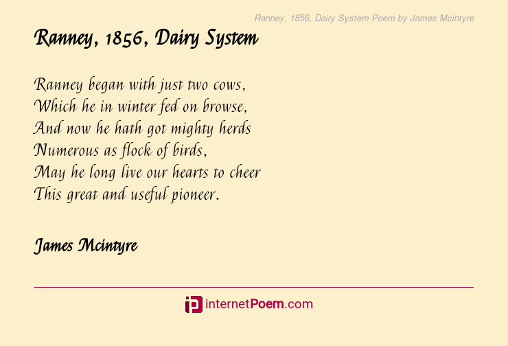 Ranney, 1856, Dairy System Poem by James Mcintyre