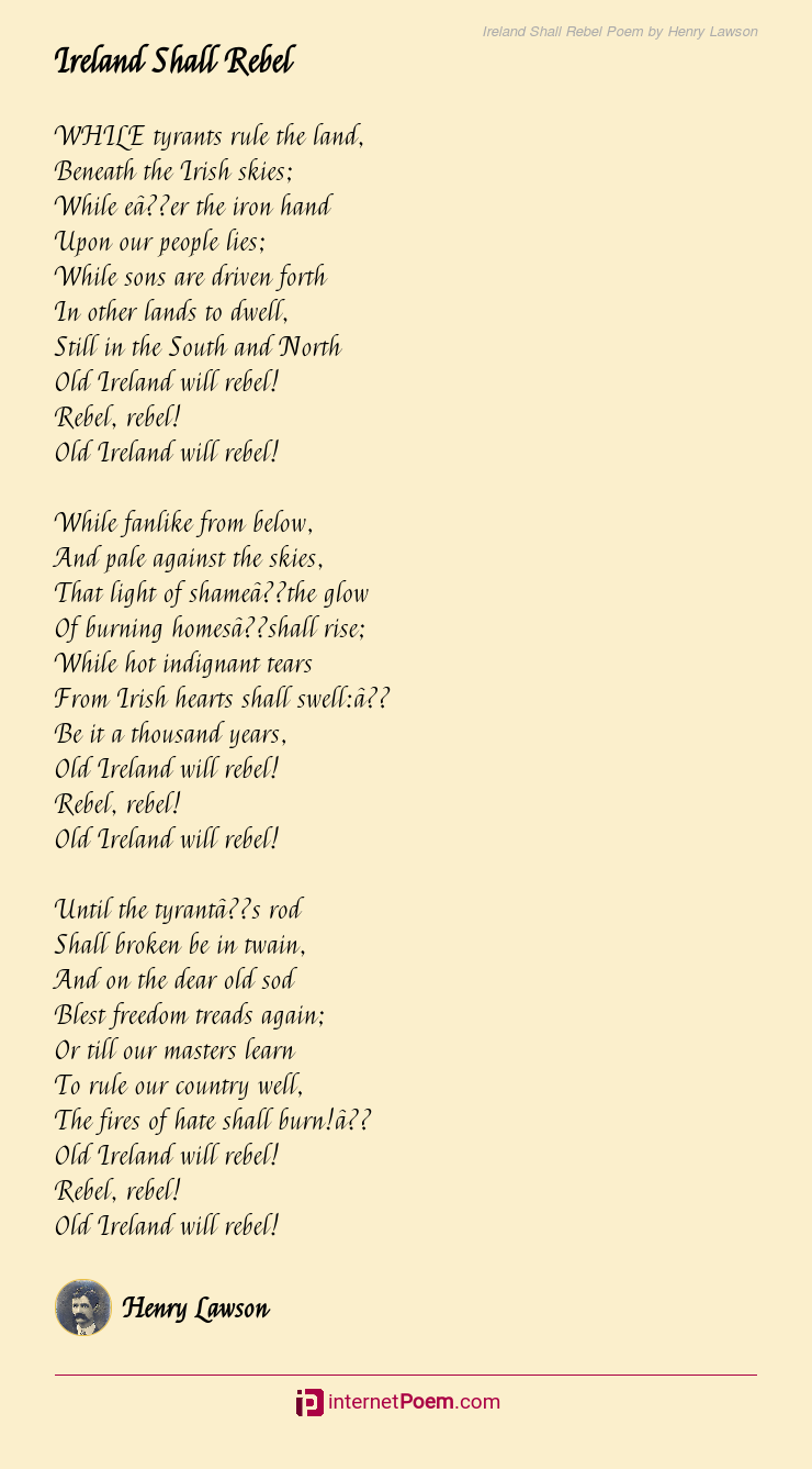 Ireland Shall Rebel Poem by Henry Lawson
