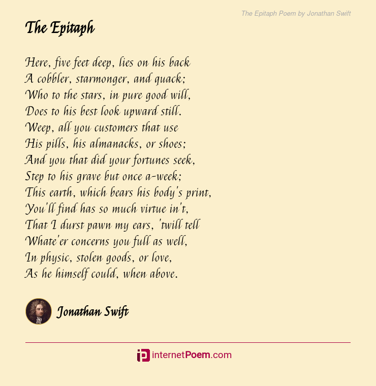 The Epitaph Poem by Jonathan Swift