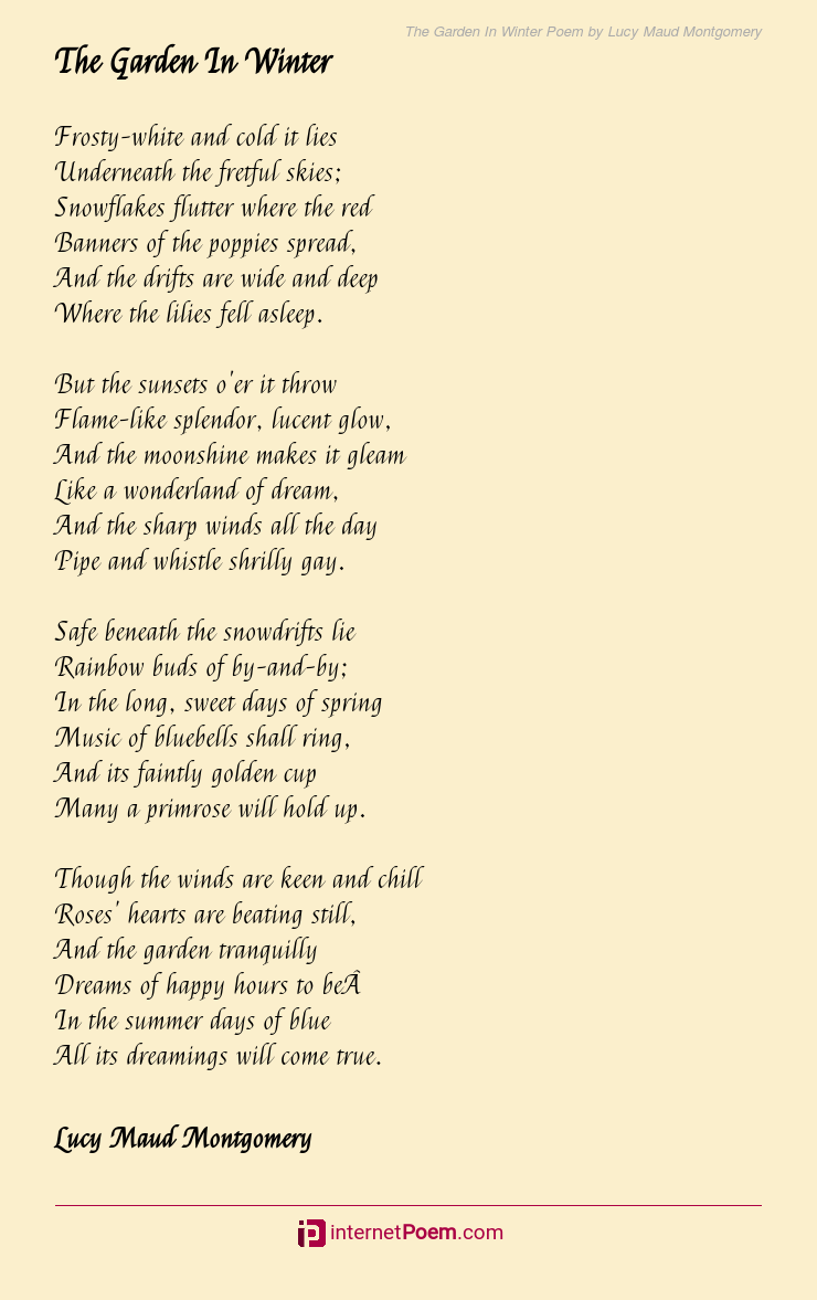 The Garden In Winter Poem By Lucy Maud Montgomery