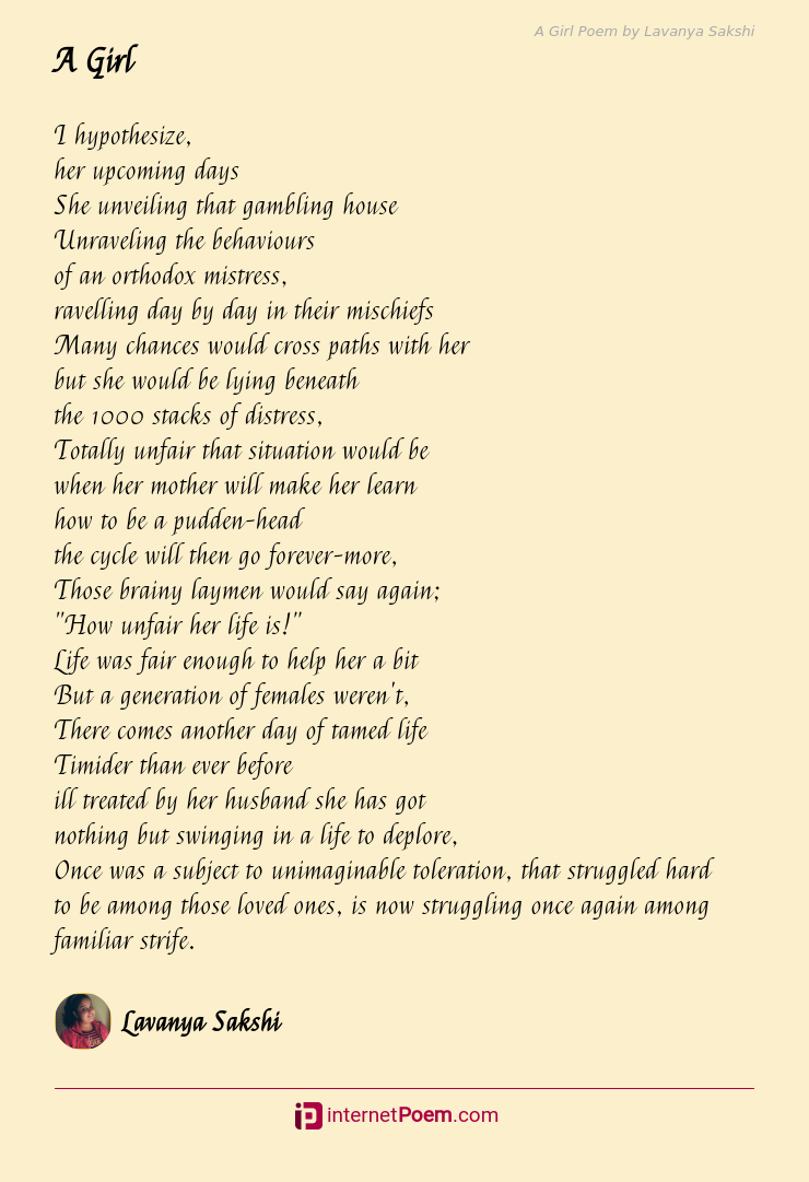 A Girl Poem by Lavanya Sakshi
