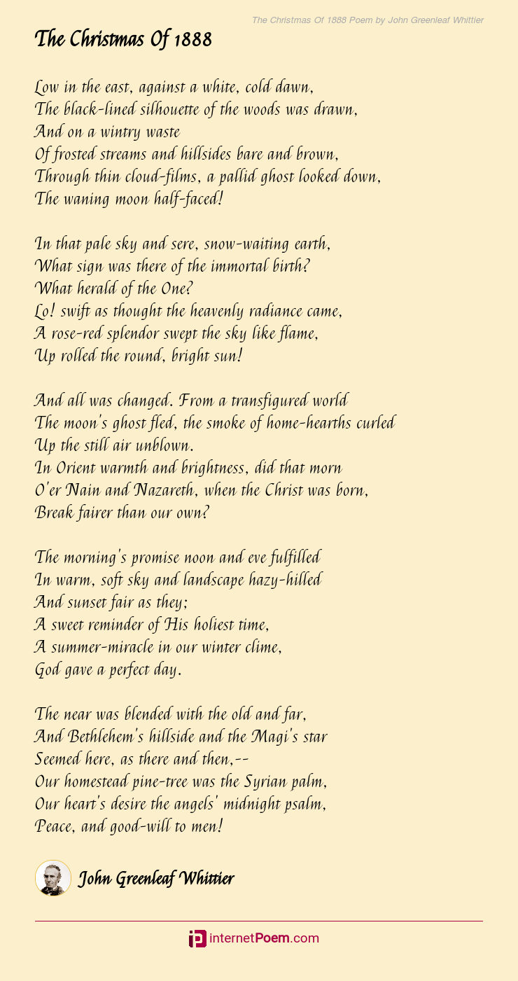 The Christmas Of 1888 Poem by John Greenleaf Whittier