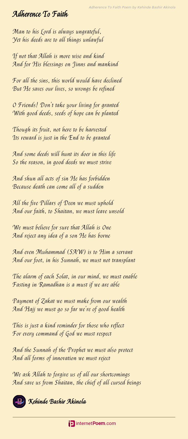 Adherence To Faith Poem by Kehinde Bashir Akinola
