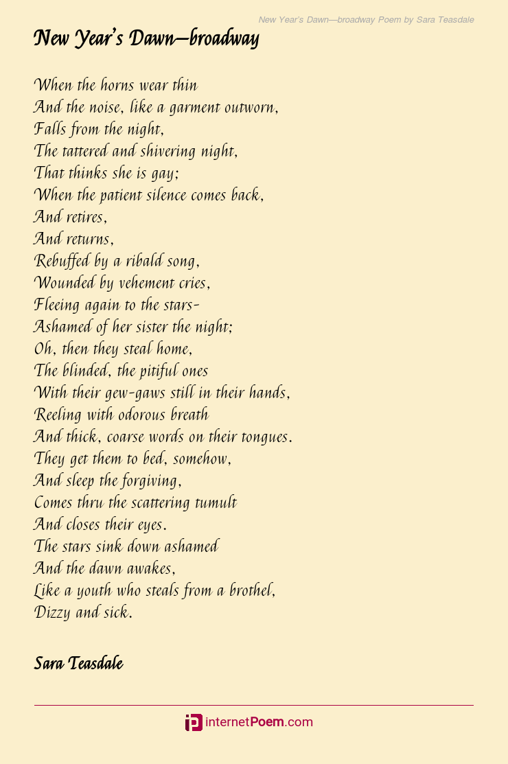 New Year's Dawn'broadway Poem by Sara Teasdale