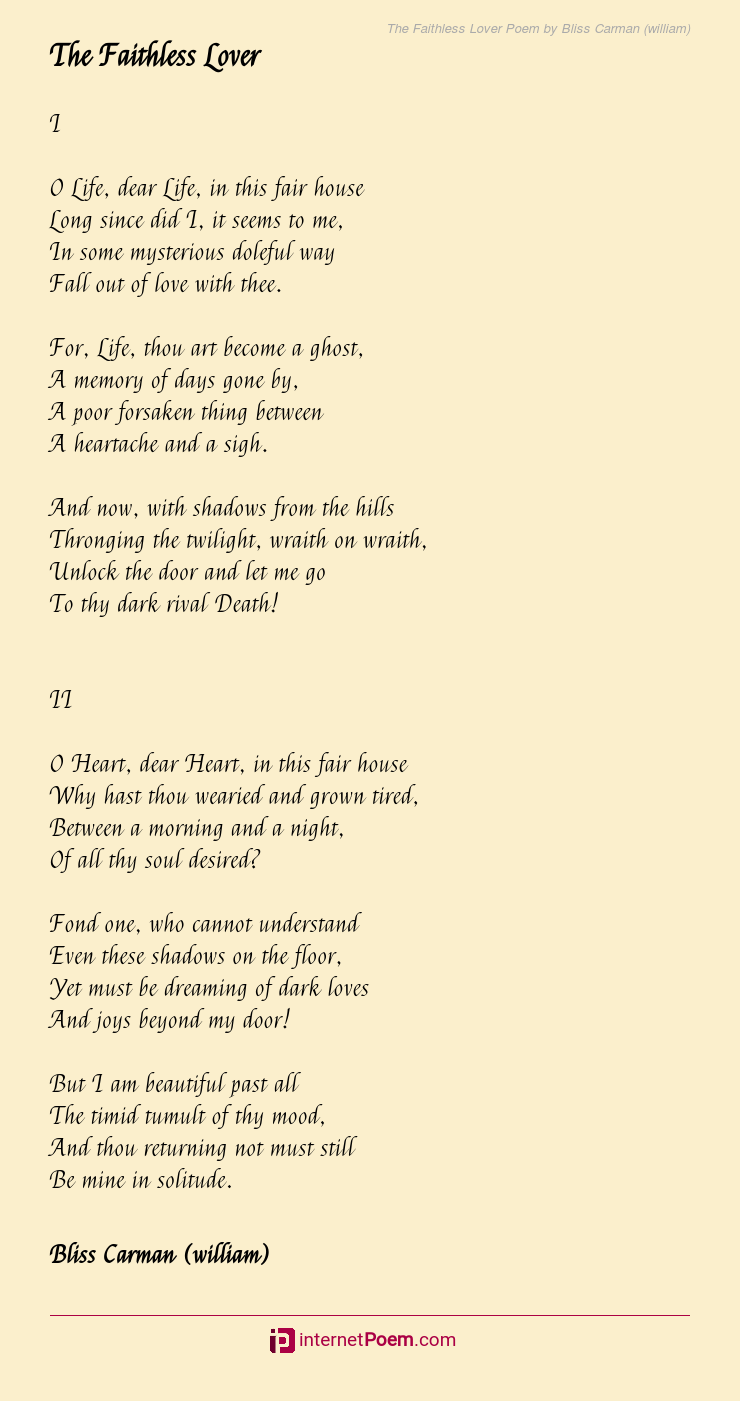 The Faithless Lover Poem by Bliss Carman (william)