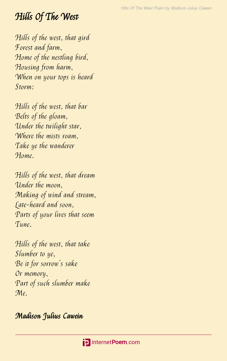 Hills Of The West Poem by Madison Julius Cawein
