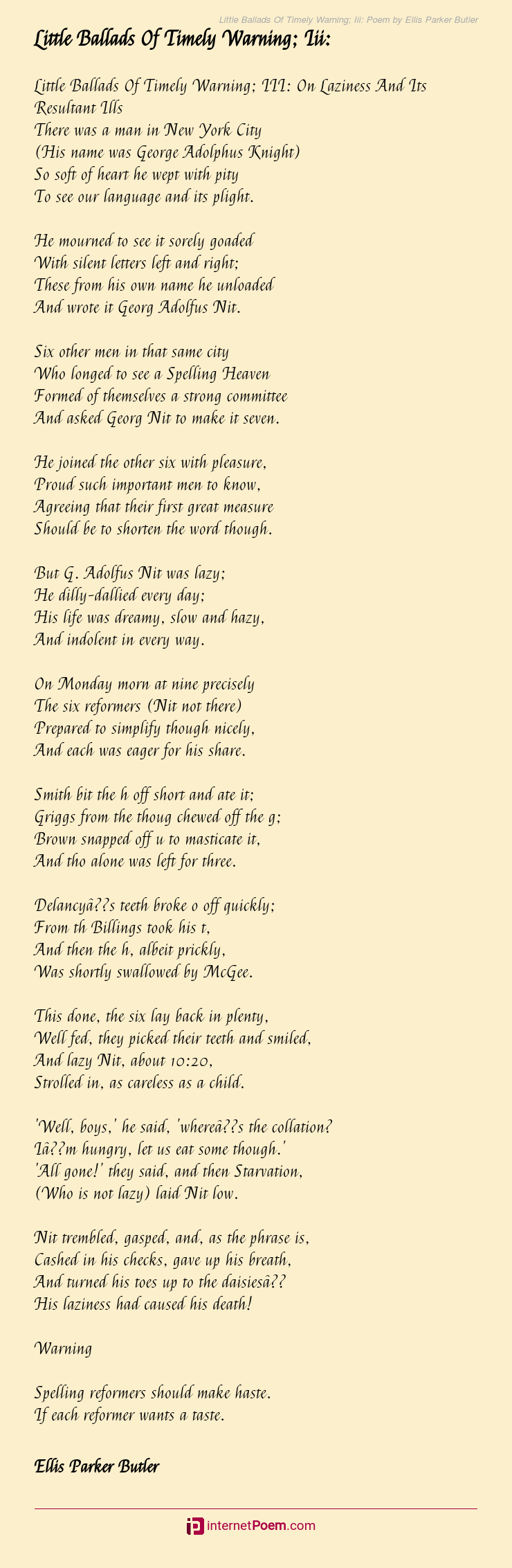 Little Ballads Of Timely Warning; Iii: Poem Rhyme Scheme