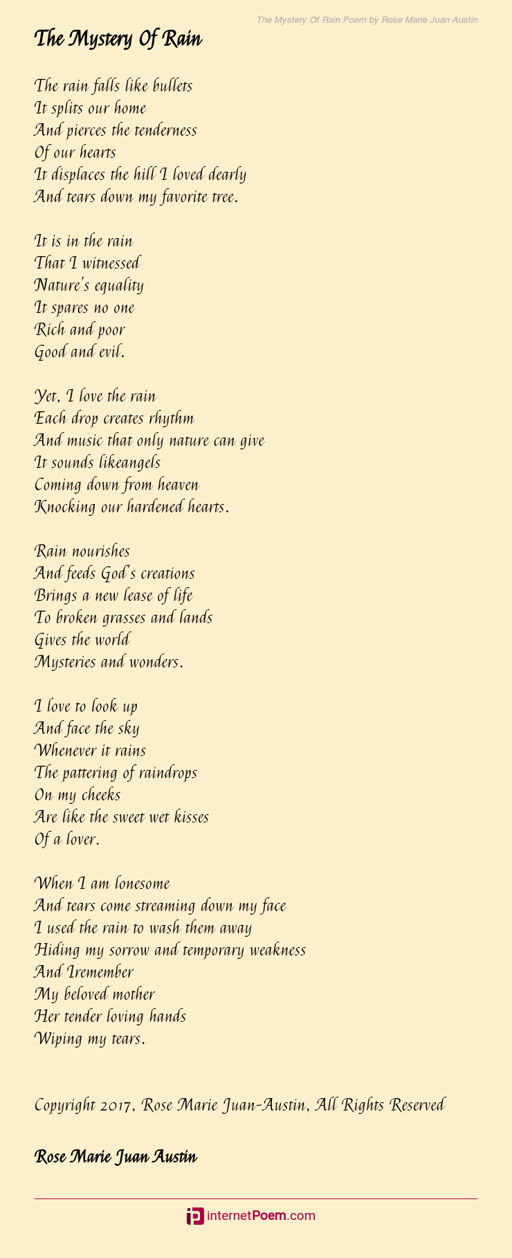The Mystery Of Rain Poem by Rose Marie Juan Austin