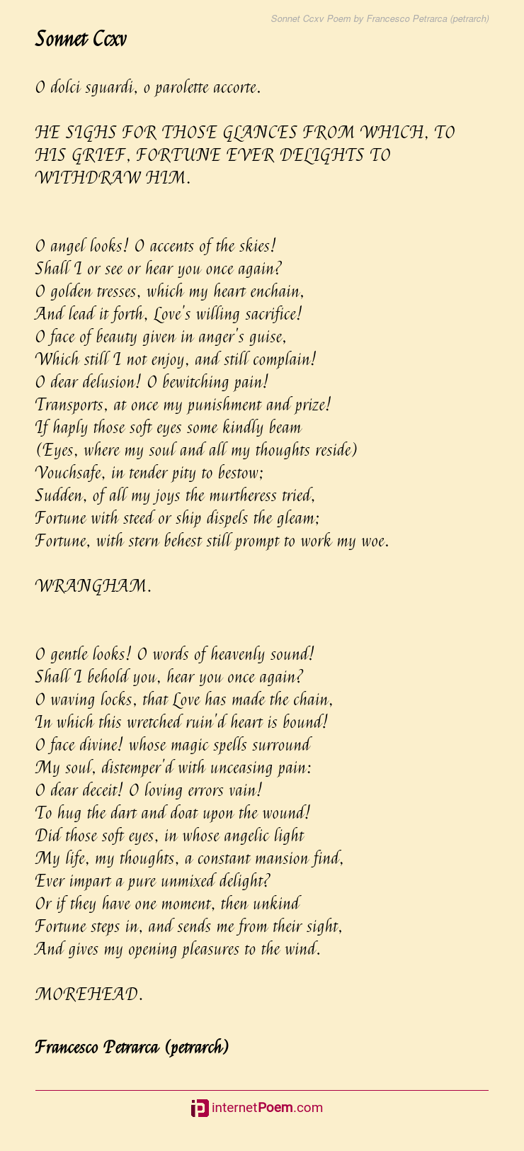 Sonnet Ccxv Poem by Francesco Petrarca (petrarch)