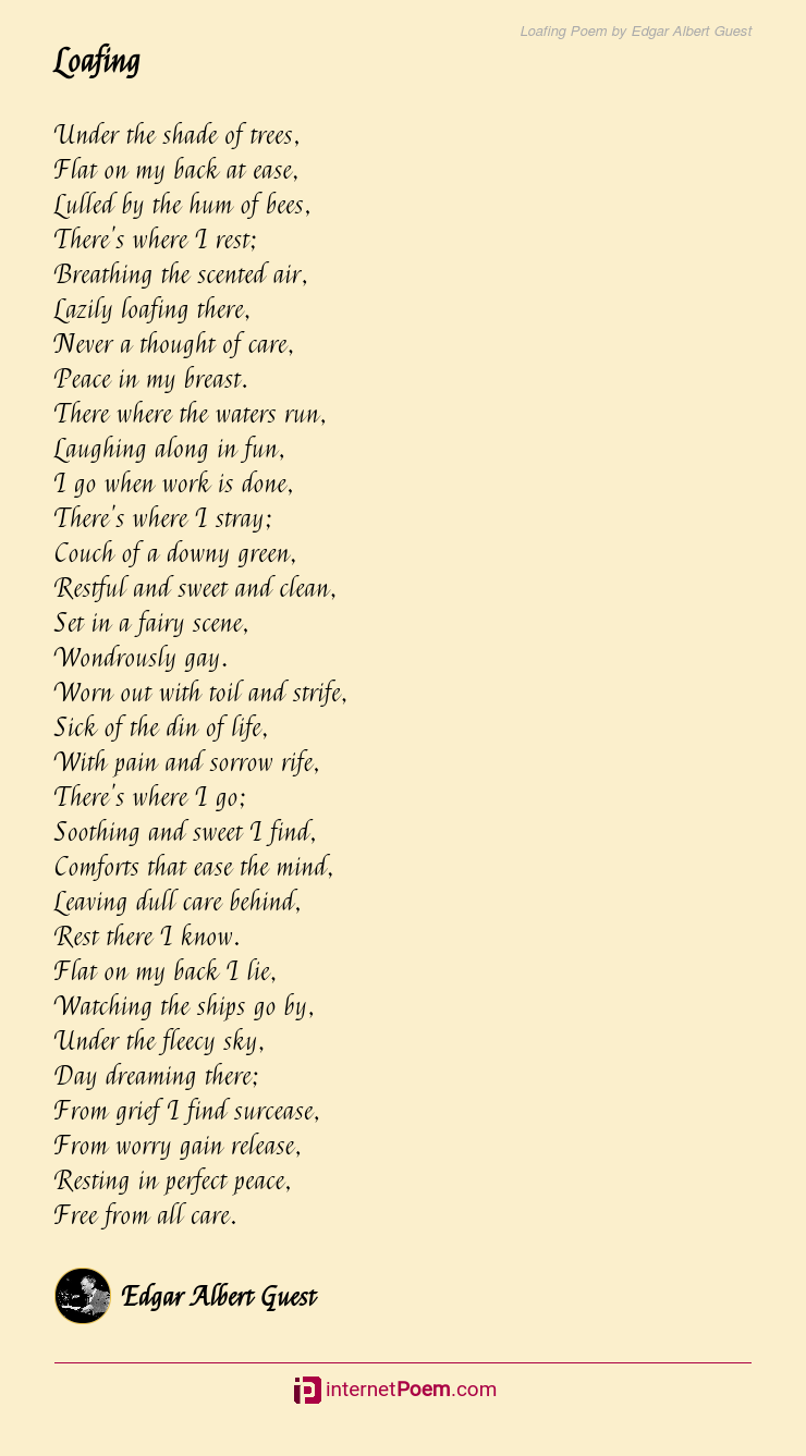Loafing Poem by Edgar Albert Guest